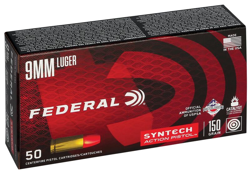 Buy Syntech Action Pistol 9mm Luger Ammo | 150 Grain, 890 FPS | Federal