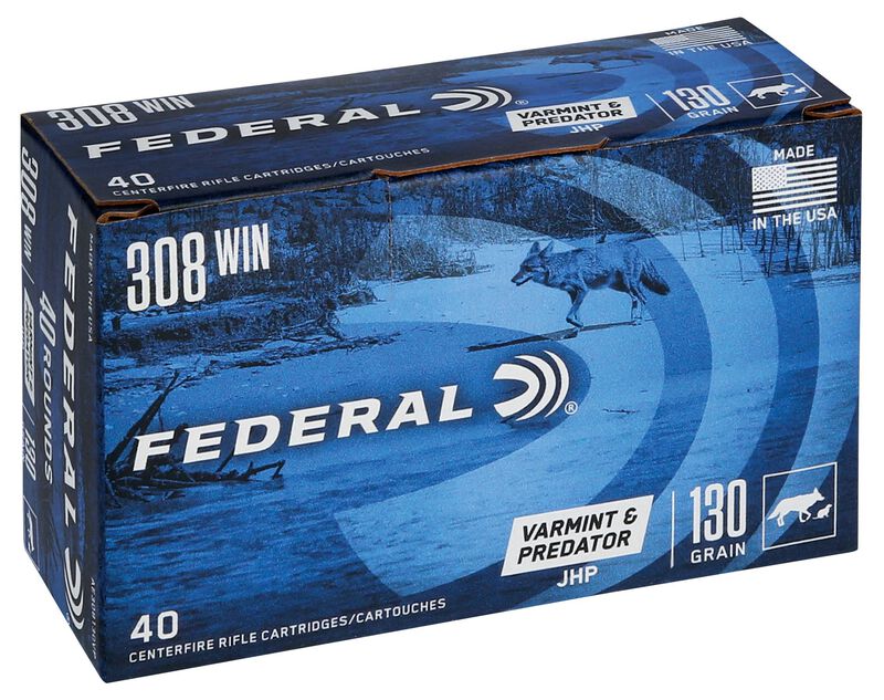 Buy Varmint & Predator, 308 Win, 130 Grain, Jacketed Hollow Point, 3050 fps Ammo | Federal